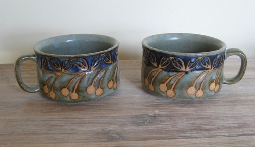 Pair Large Rustic Clay Handled Soup Bowl Coffee Cup Mug Cherries | eBay