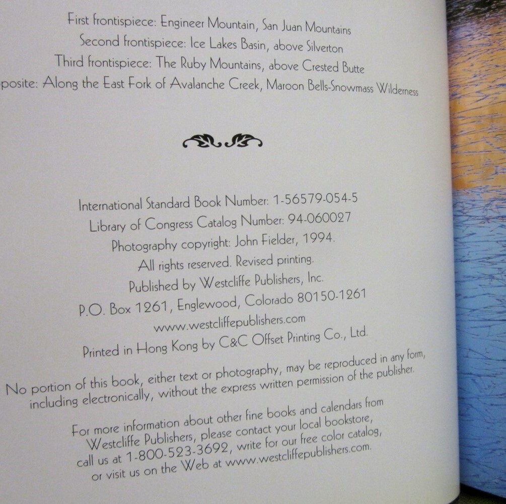 JOHN FIELDER autograph book Colorado Reflections signed photography ...