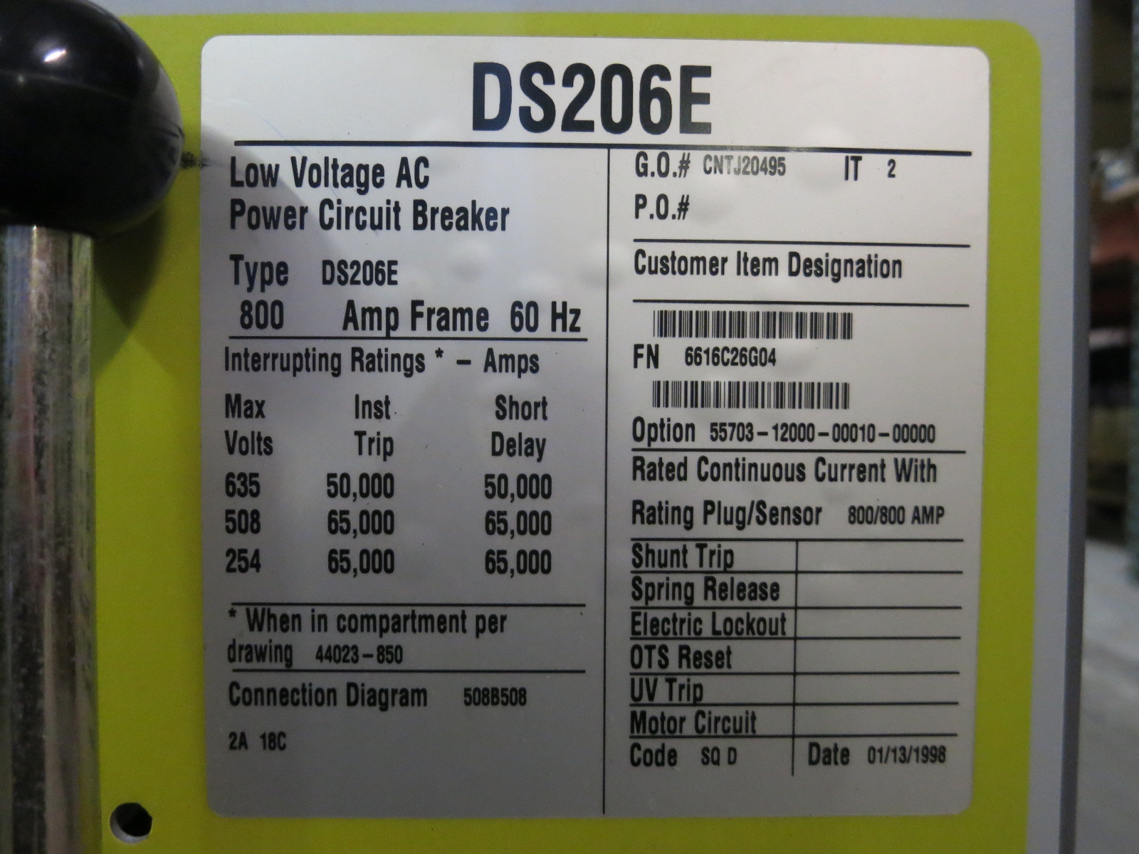 Square+D+Low+Voltage+AC+Power+Circuit+Breaker+DS+206e+800+Amp for sale ...