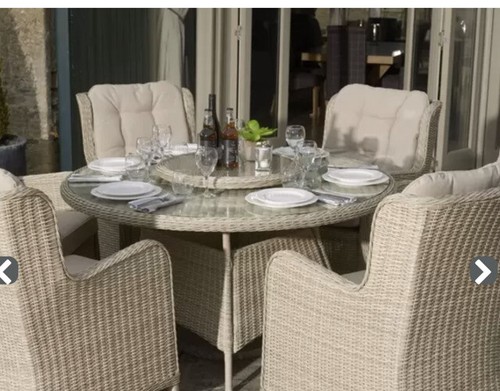 Bramblecrest Chedworth 140cm Round Table, 60cm Lazy Susan, 4 High-Back ...