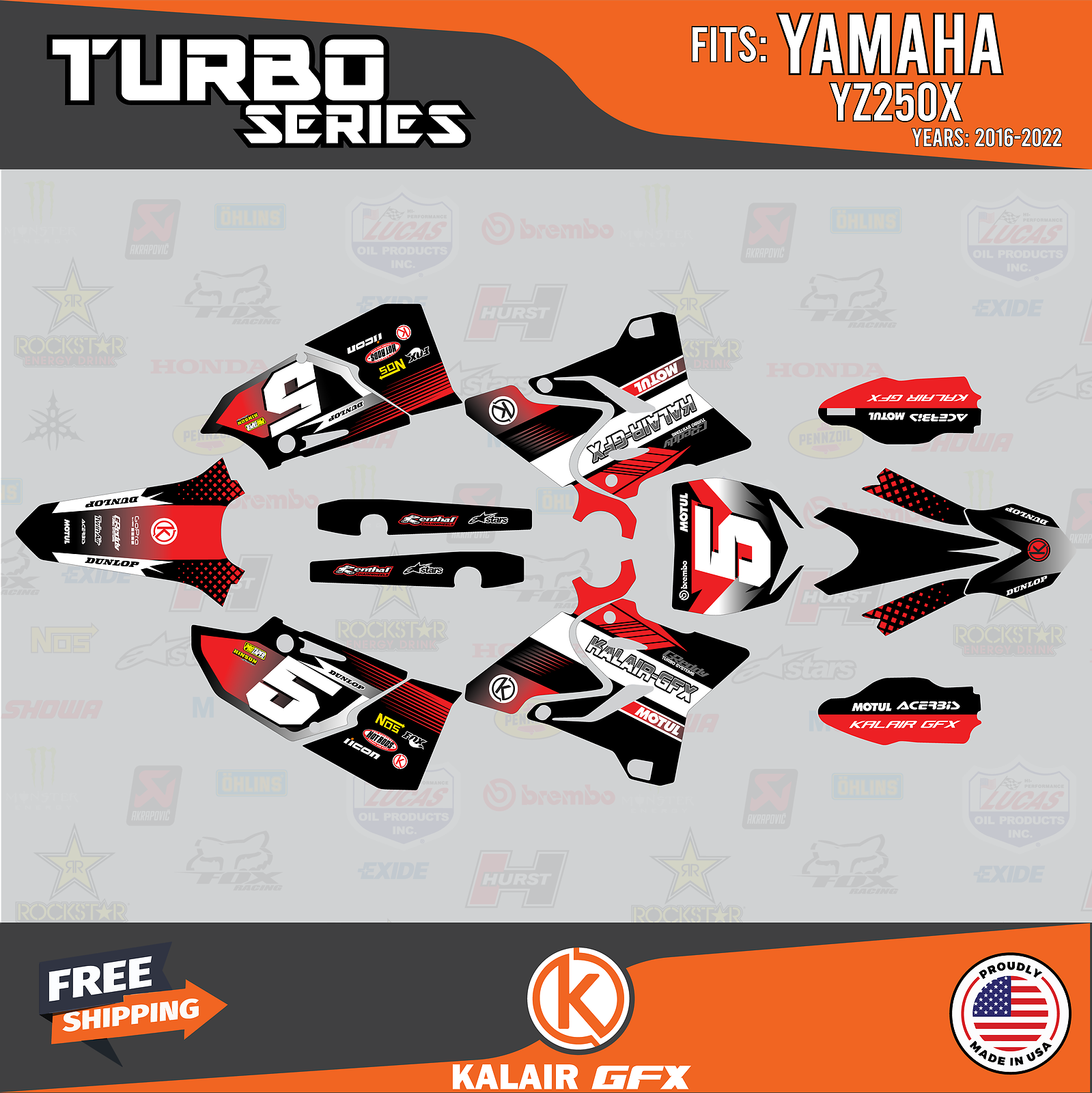 Graphics Kit for Yamaha YZ250X (2016-2022) Turbo-red | eBay
