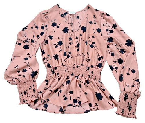 Sienna Sky Women's Top Medium Long Sleeve Pink Blouse Floral Design | eBay