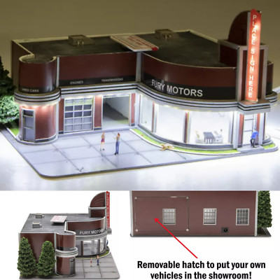HO Scale Car Dealership Building Parking Lot with LED Lights Figures ...