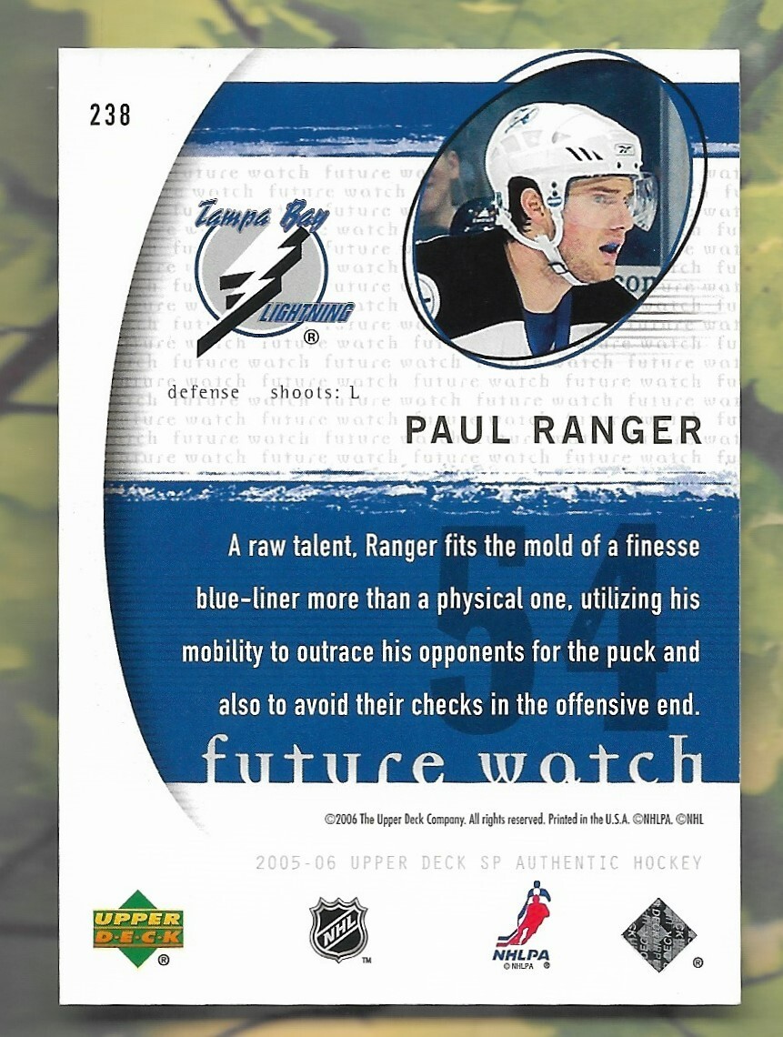PAUL RANGER 2005-06 UPPER DECK SP AUTHENTIC SP ROOKIE RC CARD #'D 1900/ ...