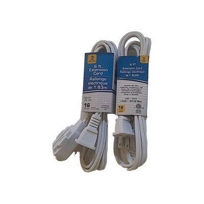 2 Pack Intertek 16 Gauge White 6 ft. Extension Cord Indoor Use Only 3 ...