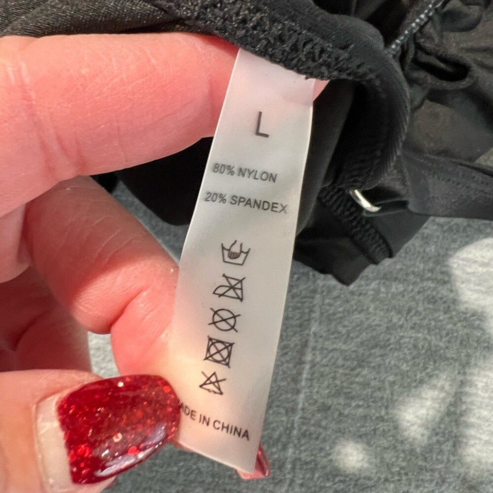 Illusion Swimsuit 1 Piece Women L Black Deep V Cut Ruched Padded Cups ...