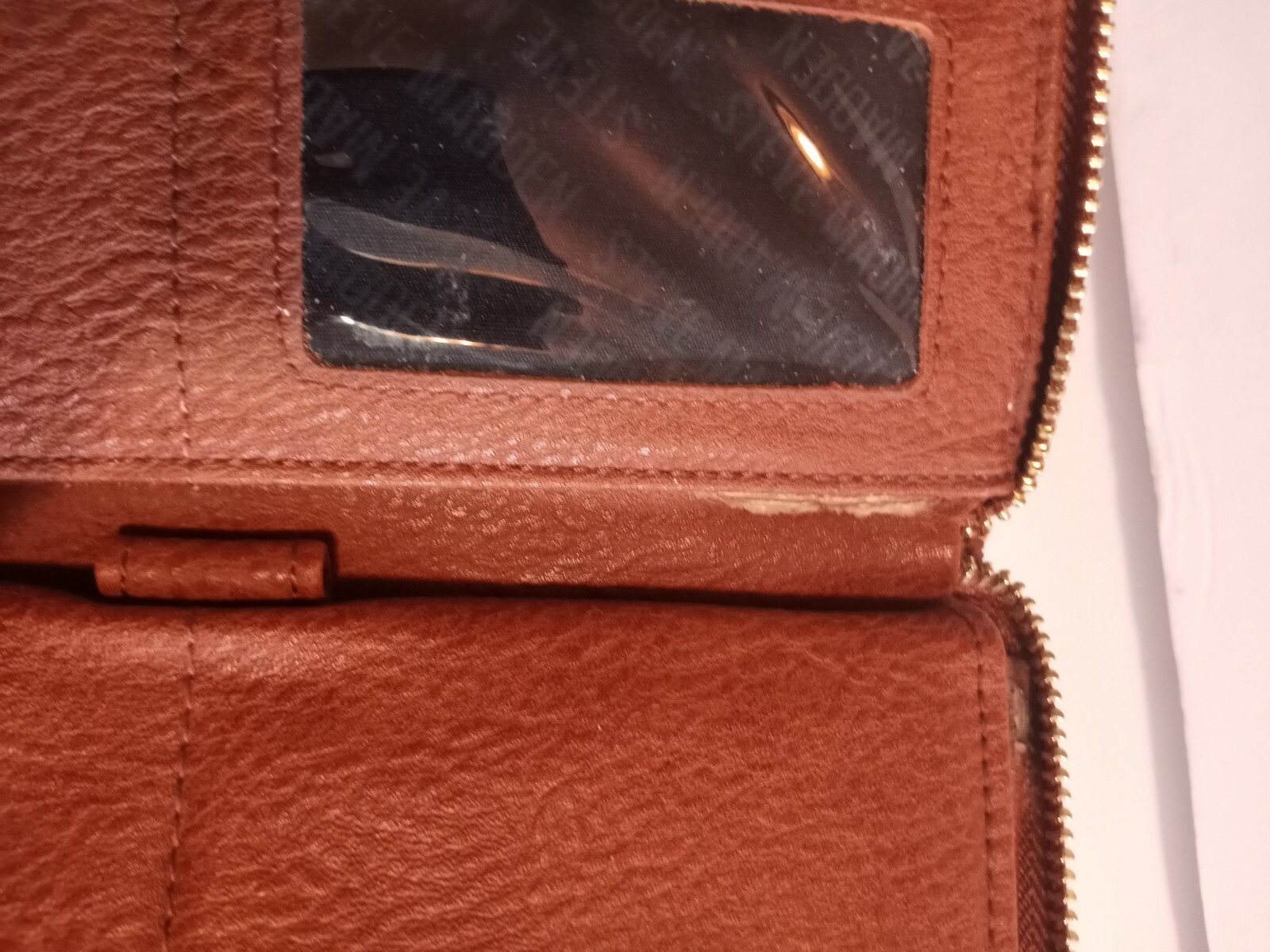 Steve Madden Stamped Logo Zip Wallet Wristlet in Sad… - Gem