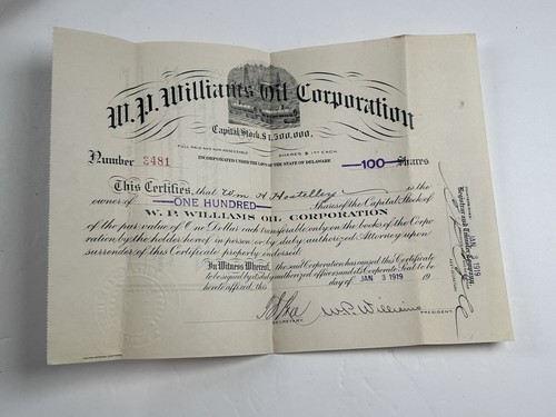 WP Williams Oil Company Stock Certificate Jan 3 1919 | eBay