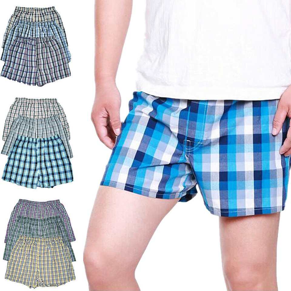 3 Pack Mens Boxer Briefs Trunk Shorts Cotton Check Plaid Underwear Size ...