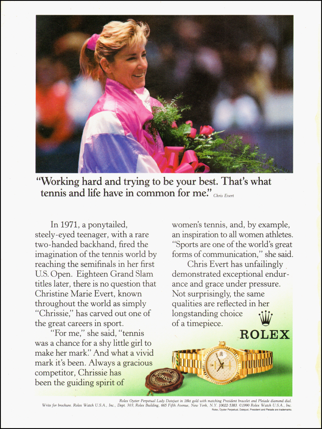 1991-Chris Evert`Tennis Player`Rolex Watch-Print Ad (030115) | eBay