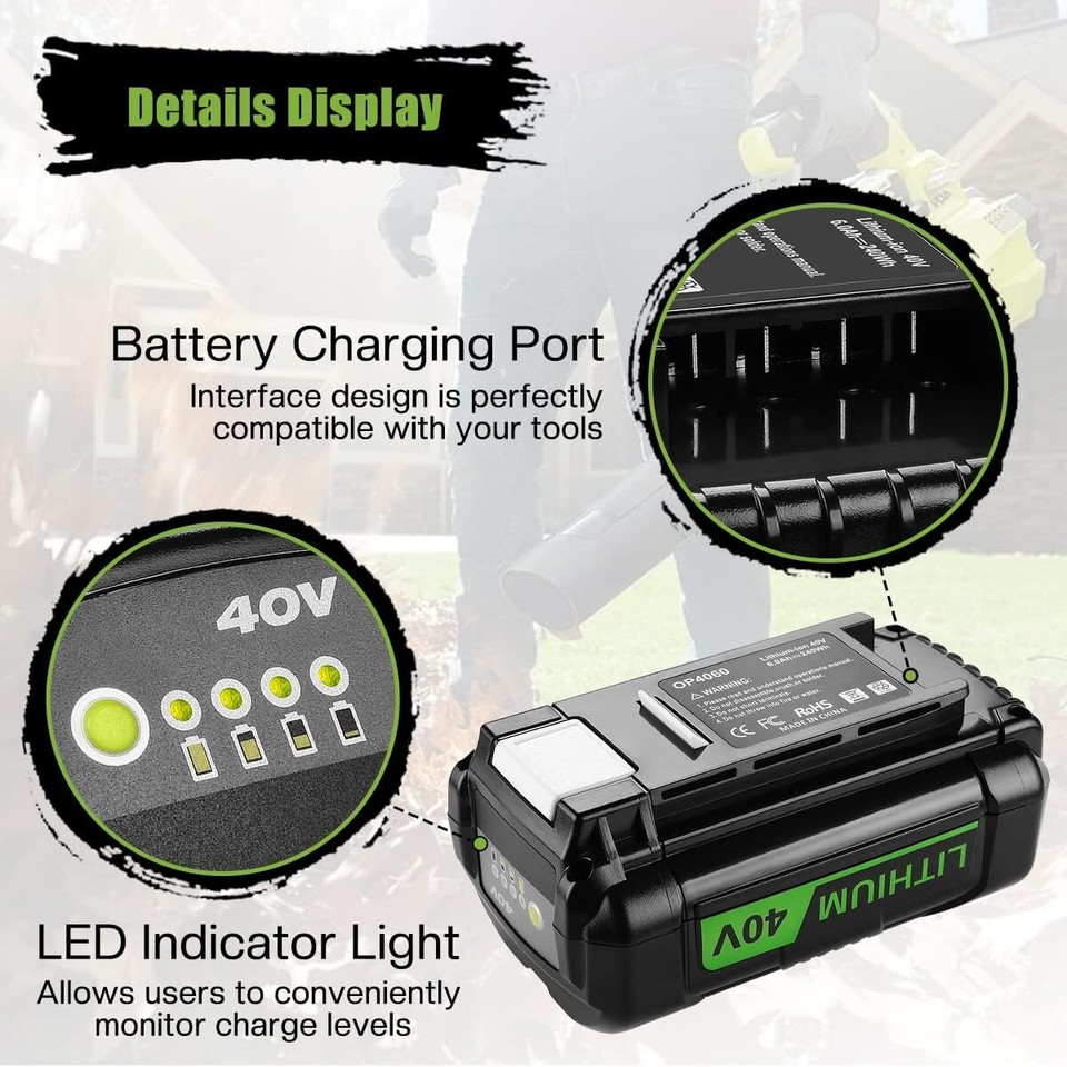 2PCS 8Ah 8.0Ah 40V Battery for Ryobi 40 Volt Lithium OP4050 OP40501 ...