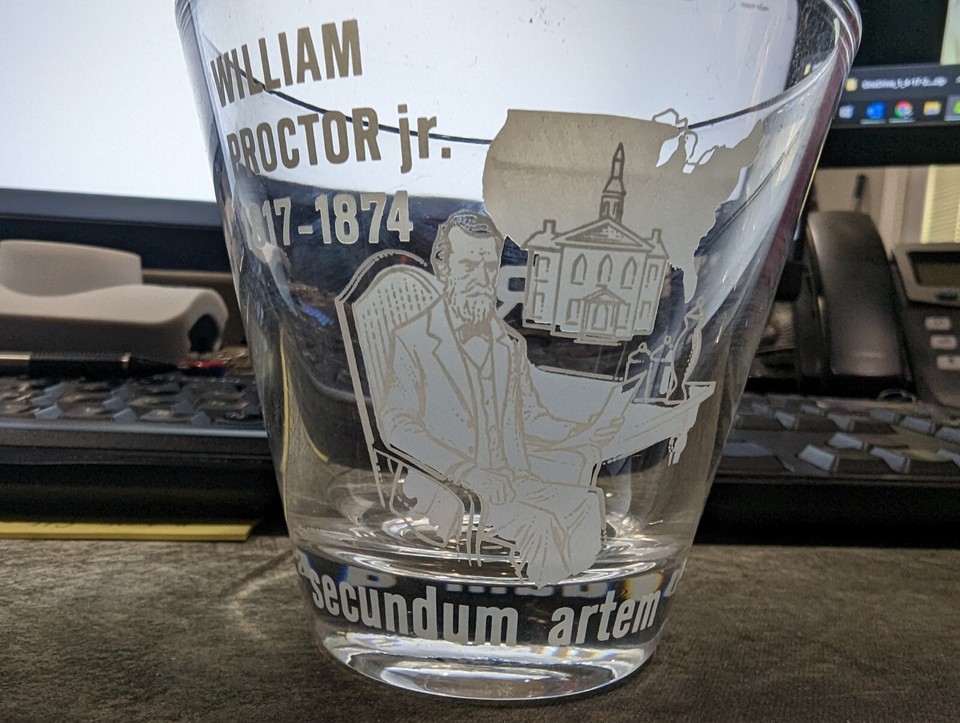 William Proctor Jr RX Pharmacist Secundum Artem 6oz Etched Glass ...