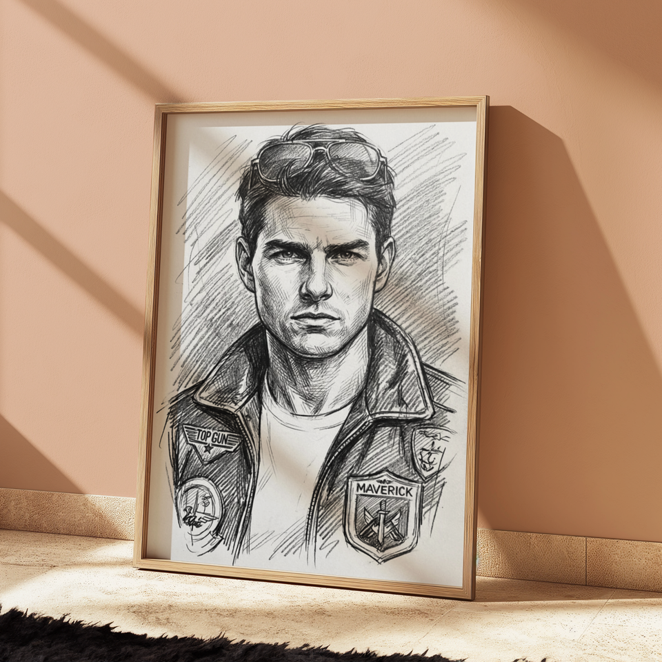 TOP GUN TOM CRUISE DRAWING SKETCH PRINT 8" x 10" TOP GUN TOM CRUISE ...