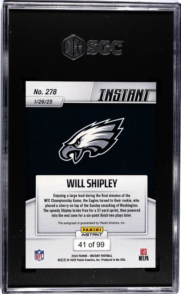 2024 NFL INSTANT #278 Rookie WILL SHIPLEY CAPS NFC TITLE WIN AUTO /99 ...
