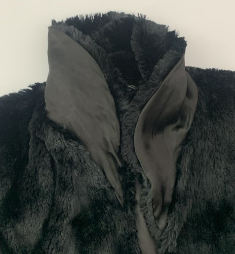 CEJON Faux Fur Jacket Cropped Black Hidden Fasteners Lined Size XL Long ...