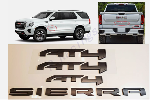 4PCS New Matte Black AT4 Emblem Sierra Letters Fit GMC Sierra 1500 ...