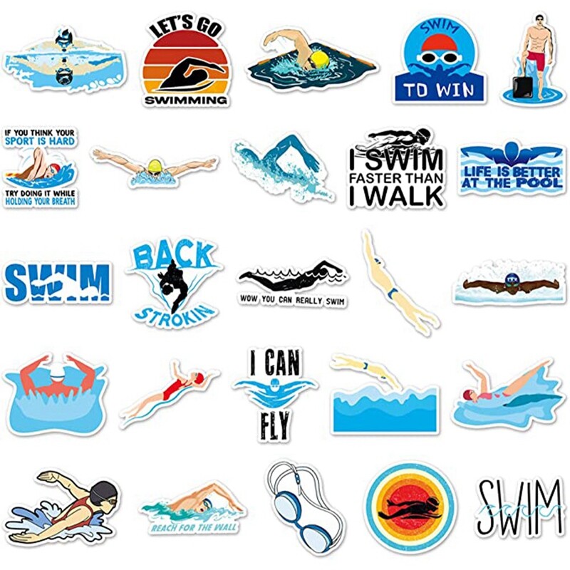 Swimming Stickers for Water Cup Laptop, Vinyl Sticker Gift Decals for ...