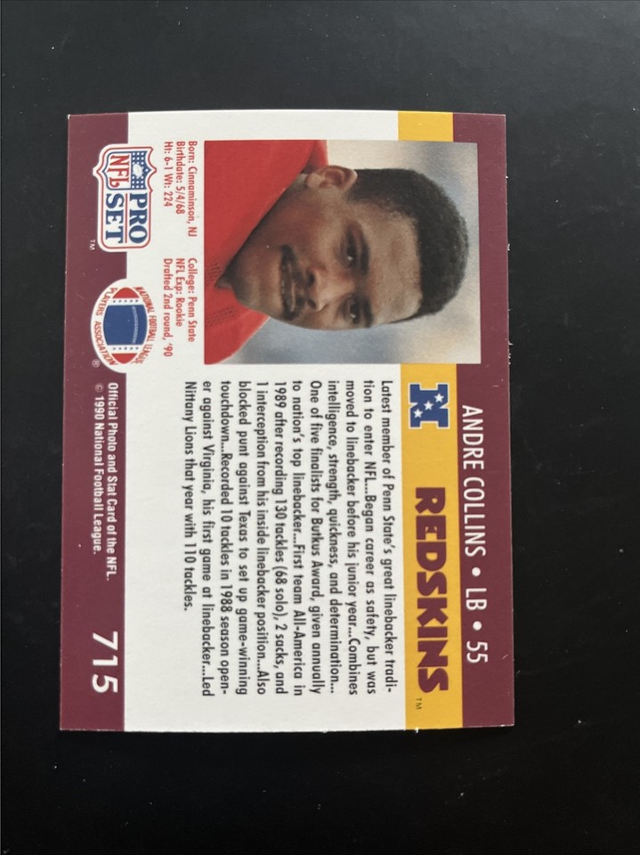 1990 Andre Collins 55 Redskins 715 National Football League Sport Card ...