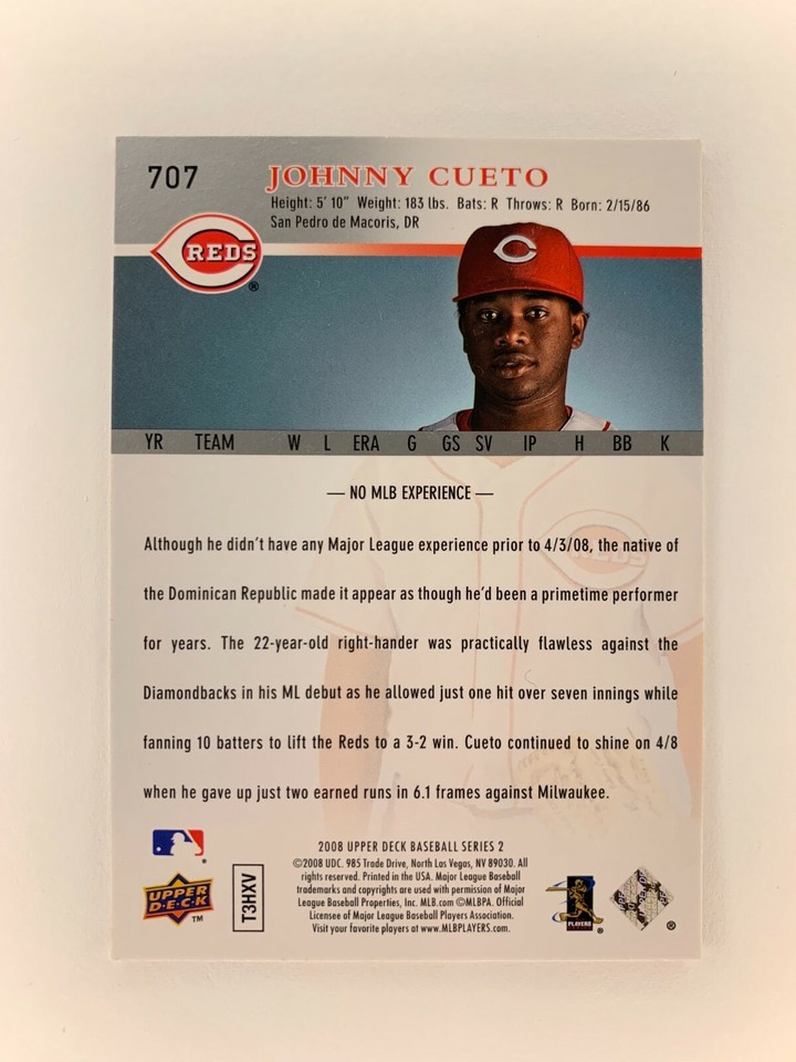 2009 Upper Deck Series 2 Johnny Cueto #707 Rookie Card Cincinnati Reds ...