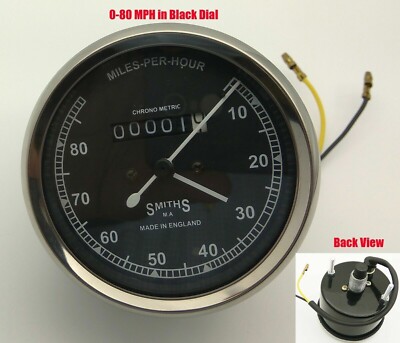 Smiths Replica Speedo Meter Speedometer 0-80 MPH BLACK For BSA, Vincent ...