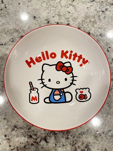 New Sanrio Hello Kitty Red Milk & Fish Ceramic Bowl Plate 9" Round 2 ...