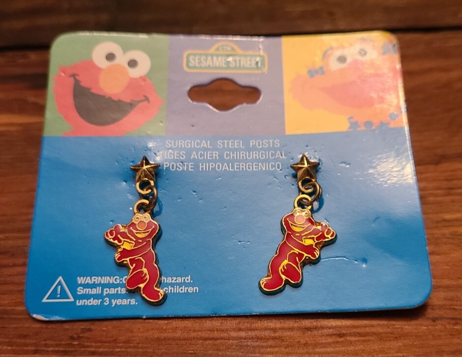 Vintage Sesame Street ELMO Cloisonne Pierced Goldtone… - Gem