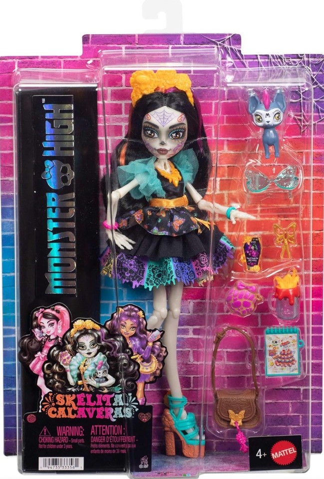 New Sealed Monster High Skelita Calaveras Doll with Pet Candelita ...