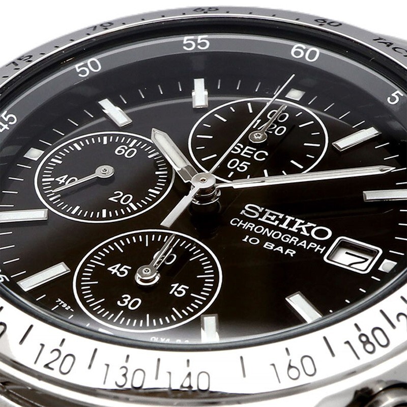 Seiko Spirit SBTQ043 Black Dial Stainless Steel Chronograph Quartz Men ...