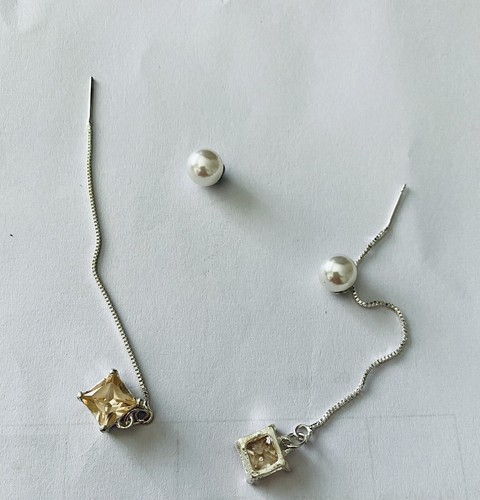 Fashion 🇦🇺 threads Earrings S925 Champagne Crystal Dangle White Faux ...