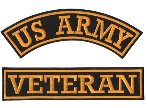 US ARMY VETERAN Gold Rocker Patches 12" | Military Patriotic ...