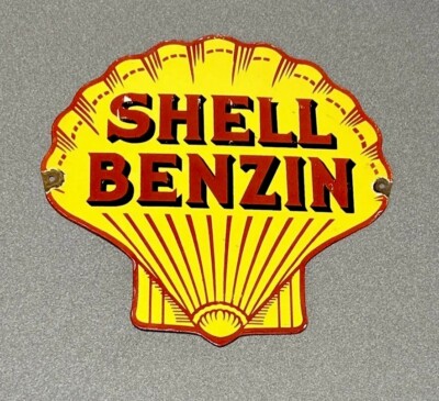 VINTAGE 12” SHELL BENZIN PORCELAIN SIGN CAR GAS OIL TRUCK | eBay