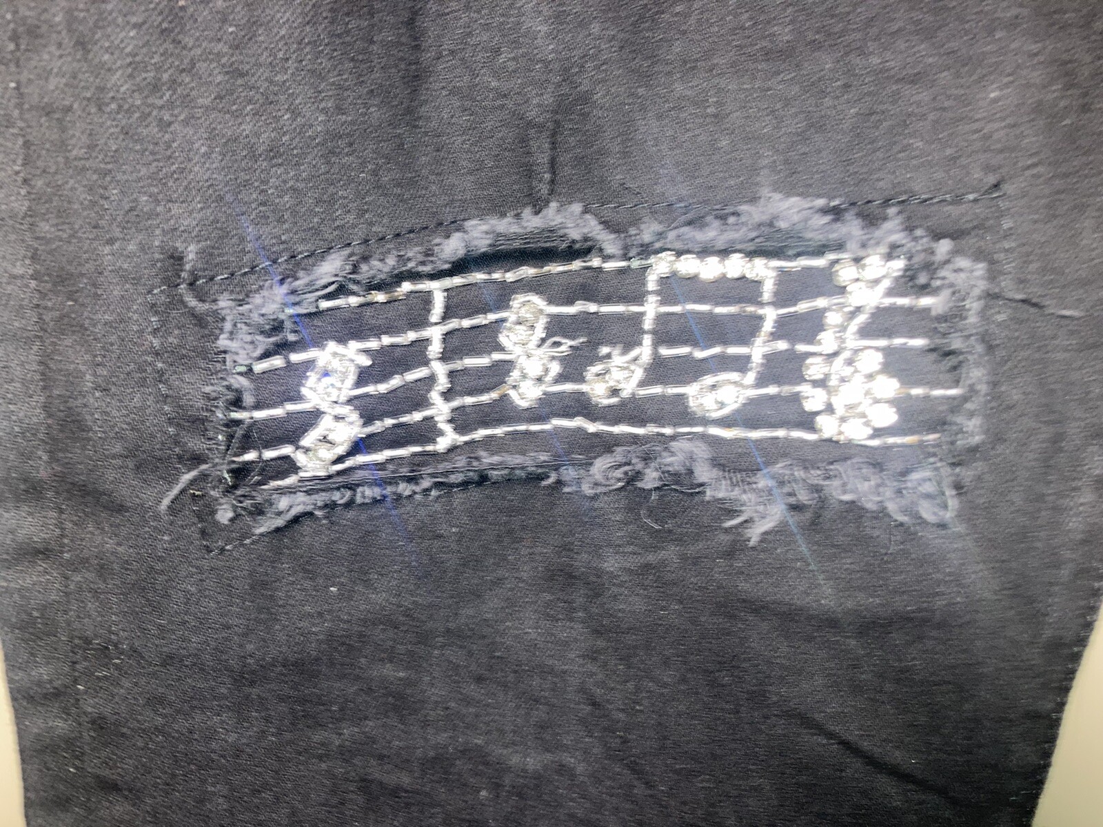 Amiri Rhinestone Musical Notes Distressed Ripped Blac… - Gem