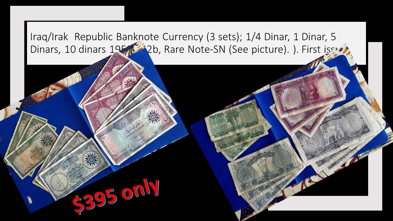 Iraq/Irak Banknote Currency, 3 set 1/4 Dinar, 1 Dinar, 5 Dinars, 10 ...