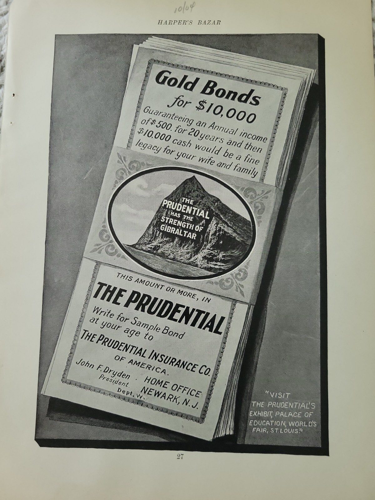 1904 Prudential insurance company gold bonds for $10000 policy vintage ...