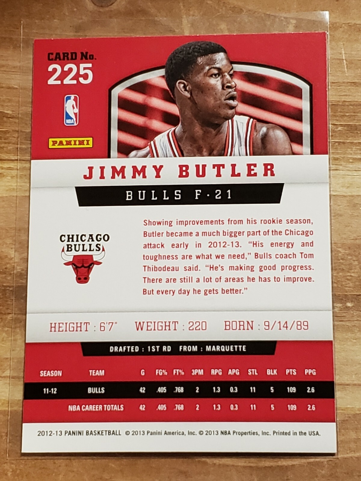 2012-13 Jimmy Butler Panini RC Rookie Card #225 Chicago Bulls Miami ...