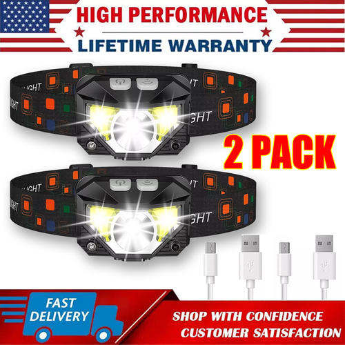 2pcs Headlamp Flashlight 1200 Lumen LED Rechargeable Headlight White ...