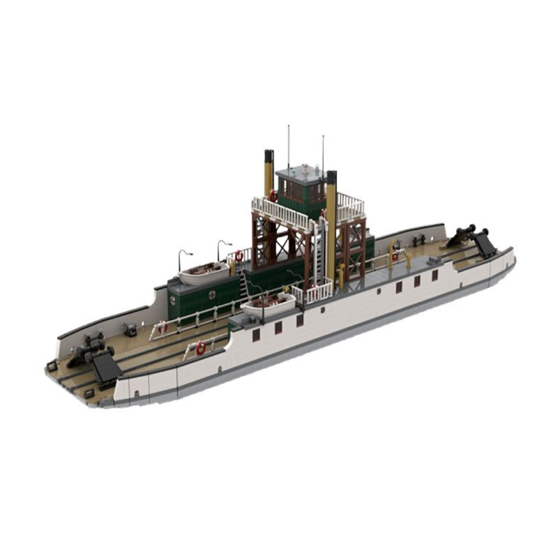 Large Railroad Ferry Ship MOC Model Bricks Container Transport Building ...
