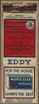 1930s ~ EDDY QUALITY ~ matchbook cover EDDY MATCH CO. in CANADA | eBay