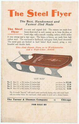 1909 Steel Flyer Sled Turner & Thomas Advertising Letter Best Fastest ...