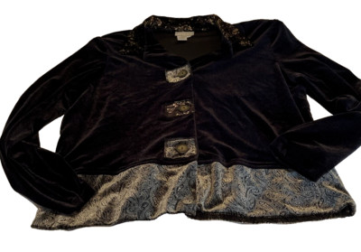 Coldwater Creek 14 Velvet Boxy Velvet Black Big Buttons Jacket Blazer ...