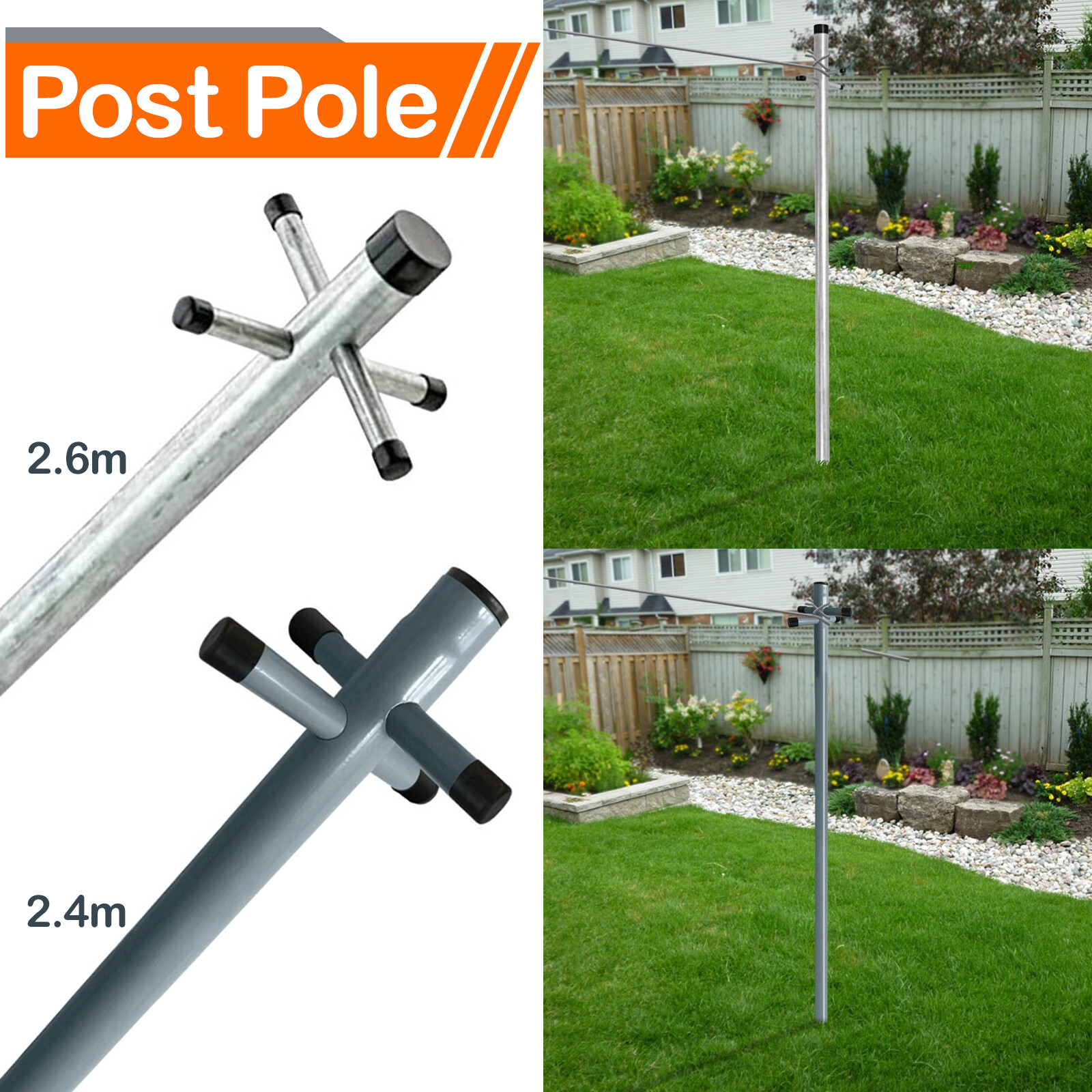 Heavy Duty Galvanized 2.2m Washing Line Post 7ft Clothes Pole W/ Ground ...