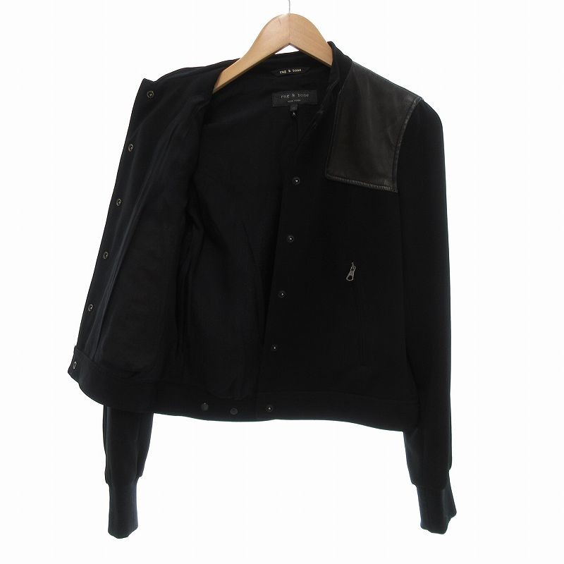RUG&Bone Women Jacket JS Blouson Leather Switching Stand Collar 0 Black ...