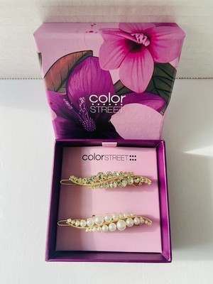 Color Street Hair Clips Set of 2 • Gold Faux Pearl & Rhinestone ...
