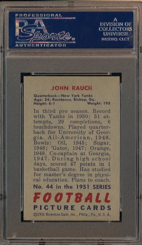 1951 Bowman Football #44 John Rauch New York Yanks PSA 7 NM | eBay