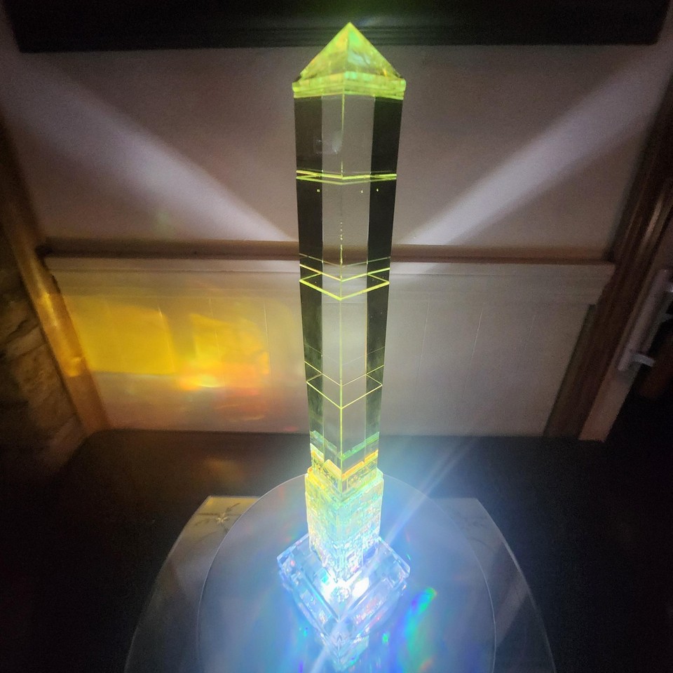Dichroic Crystal Art Glass OBELISK Chameleon Crystal Quartz Paperweight ...