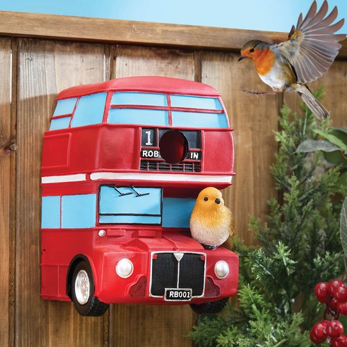 London Bus Bird House, Polyresin Garden Nesting Box for Small Birds ...