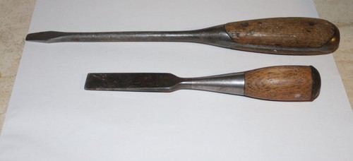 Vintage USA Irwin Screwdriver Wood Split Handle + Stanley Chisel Tool ...