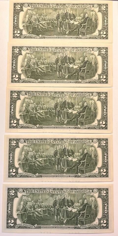 5 Consecutive 2017A $2 Federal Reserve Notes Uncirculated “L” San ...