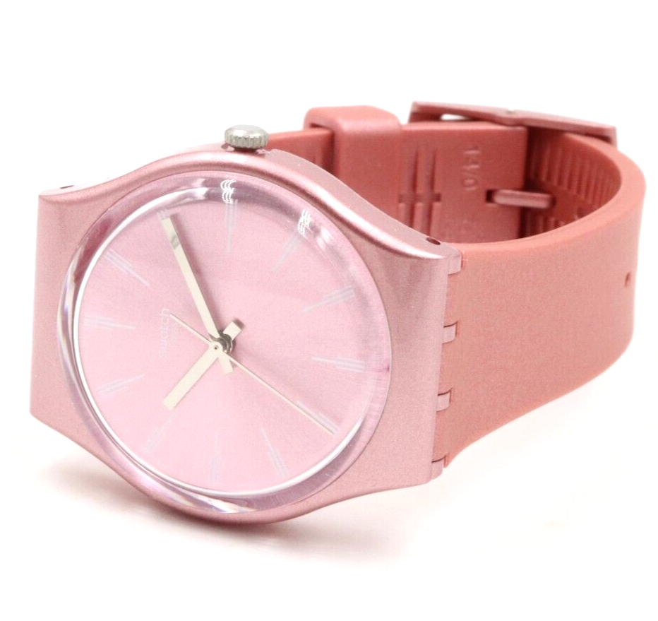 New Swiss Swatch PASTELBAYA Metallic Pink Silicone Women Watch 34mm ...