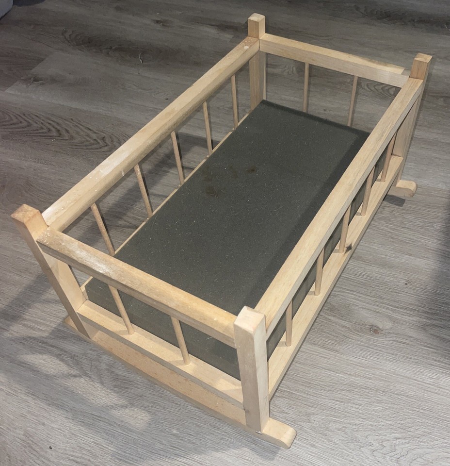 Vintage Style Baby Doll Rocking Cradle Wood Crib With Foam Bed Mat | eBay
